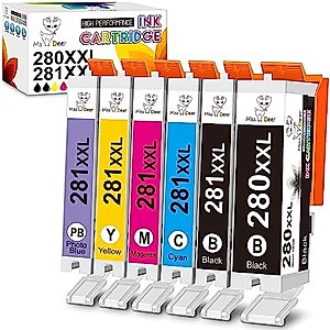 Miss Deer Compatible 280 281 Ink Cartridges, Replacement for Canon PGI-280XXL CLI-281XXL PGI280 CLI281 for Canon PIXMA TS9120 TS8120 TS8220 TS8320 TS8100 TS8200 TS9100 (6 Pack with Photo Blue)
