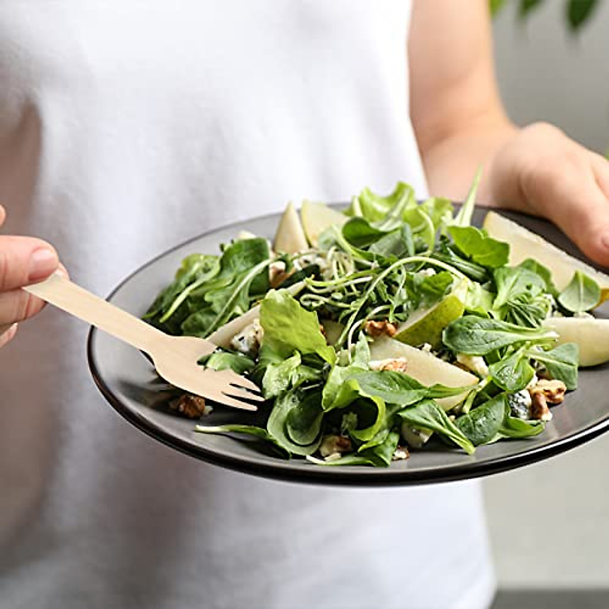 Sihuuu Disposable Wooden Forks, Natural Birch Wood Forks, Cutlery Taster, Green Plain Forks(100 PCS)