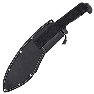 SOG SOGfari Kukri Machete MC11-N - Hardcased Black 12"" Blade w/ Saw Back, Rubber Handle, Nylon Sheath, black