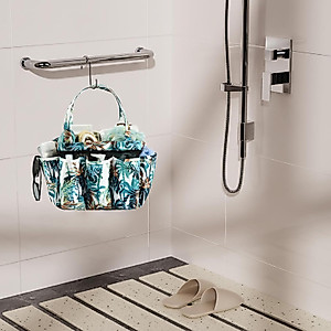 Haundry Shower Caddy Bag, Portable Mesh Shower Basket Organizer with Key Hook for College Dorm Bathroom Camp Gym, Hanging Tote Bag with 8 Pockets, Coconut Tree