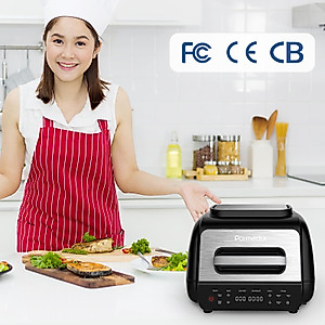 Parmedu Air Fryer Indoor Smokeless Grill: 12-in-1 Electric Air Grill Combo with Bake, Roast, Broil, Steam, Dehydrate, 1800W Power Grill with Smart Thermometer, Non-stick Dishwasher-safe Plates, 6Qt