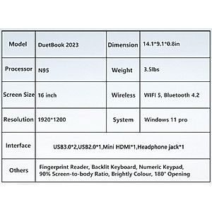 FUNYET 16 Inch Laptop Computer, Gaming Laptop, 16GB RAM 512GB SSD, Intel 12th Gen N95 Processor(up to 3.4GHz), FHD 1920 * 1200, 180 Angle Opening, Fingerprint Unlock, Backlit Keyboard, Windows 11 Pro