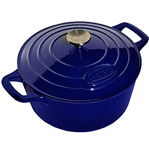 La Cuisine Enameled Cast Iron Dutch Oven Casserole Dish Pot with Lid, 5 QT 10.3” Dia. Cream White Enamel Interior 2-tone Sapphire Enamel Coating Exterior Oven-Safe