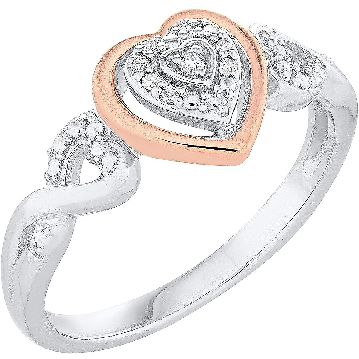 14K Rose Gold Plated .925 Sterling Silver Diamond Accented Three Heart Infinity Promise Ring (I-J Color, I2-I3 Clarity) - Size 5