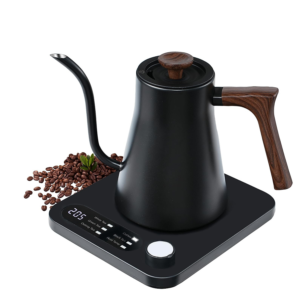 Gooseneck Electric Kettle - 1200W Quick Boil, Temp Control with 5 Presets & ±5℉ Adjustment, Accurate Pouring, 24oz Small Pour Over Coffee & Tea Kettle, 2H Auto Keep Warm, Stainless Steel, Black