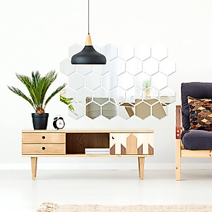 Shappy 32 Pcs Hexagon Mirror for Wall Stickers Removable Acrylic Mirror Setting Honeycomb Wall Sticker Decal Decor for Home Art Room Living Bedroom Background Decoration