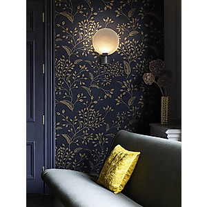 Heroad Peel and Stick Wallpaper Dark Blue Contact Paper Gold Floral Wall Paper Modern Boho Removable Contact Paper for Cabinets Drawers Bedroom Self Adhesive Vinyl Papel Tapiz para Pared 118" x 17.3"