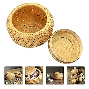 Hemoton Woven Tea Basket Food Serving Baskets with Lid Woven Wicker Basket Round Woven Wicker Basket Log Color