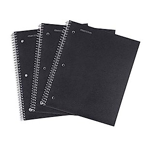 Mintra Office Durable Spiral Notebooks, 1 Subject, (Black, College Ruled 3 Pack), 100 Sheets, Poly Pocket, Moisture Resistant Cover, Strong Chipboard back, For School, Office, Business,