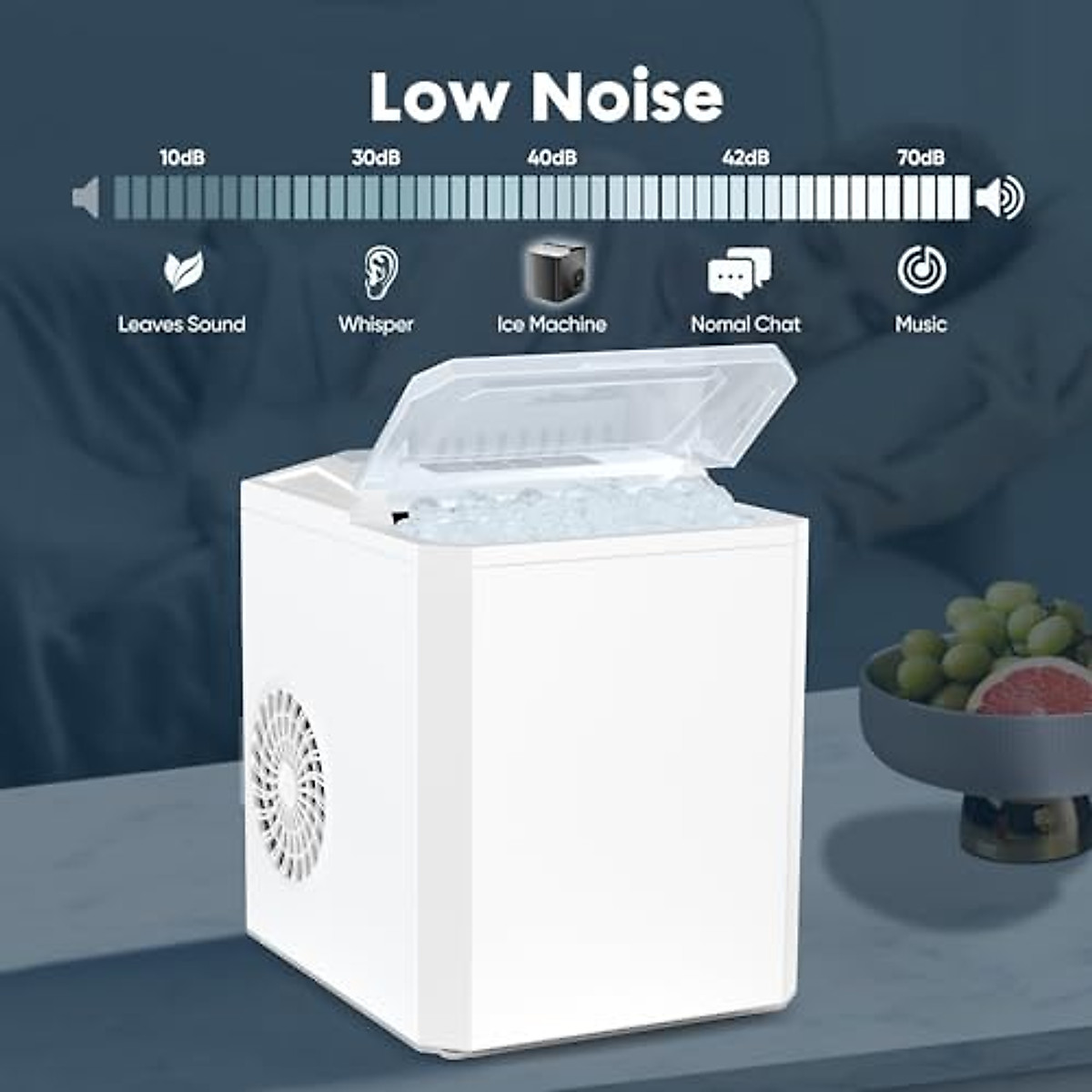Ice Maker, Portable Countertop Icemaker Machine, Self Cleaning Quiet 2 Sizes Bullet Cubes Makers, 9 Cubes in 6 Mins, 26lbs/24Hrs with Ice Scoop, Basket for Home Kitchen Party