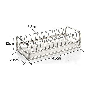 STRAW Single Tier Dish Drainer With Drip Tray Desktop Bowl Rack Kitchen Storage 304 Stainless Steel Acrylic Footpad Height Adjustable