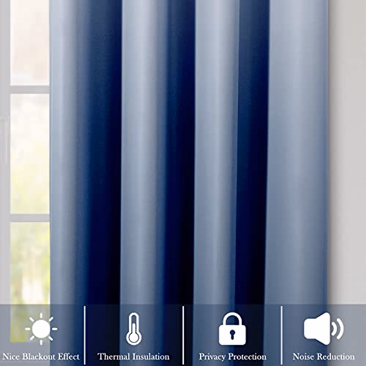 HOMEIDEAS Navy Blue Ombre Blackout Curtains 52 X 84 Inch Length Gradient Room Darkening Thermal Insulated Energy Saving Grommet 2 Panels Window Drapes for Living Room/Bedroom