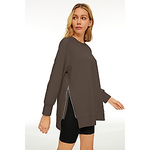 EFAN Womens Oversized Sweatshirts CrewNeck Pullover Soft Y2K Hoodies 2024 Fall Outfits Zipper Teen Girls Clothes Sweaters Coffee M