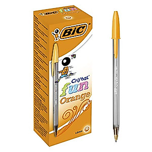 BIC Cristal Fun Ballpoint Pens - Box of 20 - Orange Colour - Wide 1.6 mm Tip with Smooth Ink Flow for Writing