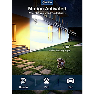 Amico 2-Pack 3 Head LED Security Lights with Motion Sensor, Adjustable 40W, 4000LM, 5000K, IP65 Waterproof, Exterior Flood Light for Garage, Yard（White