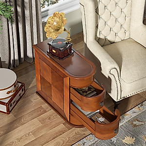 Tribesigns Solid Wood End Table, 2-Drawer Narrow Side Table Slim Chair Side Table, No Assembly Required, Finished Back, Walnut