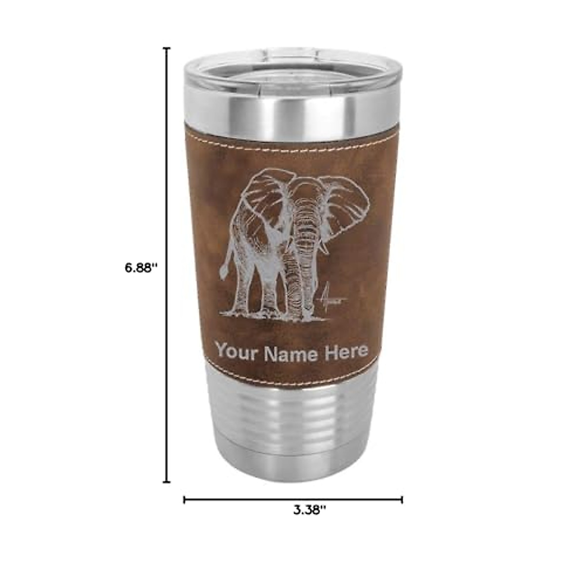 LaserGram 20oz Vacuum Insulated Tumbler Mug, African Elephant, Personalized Engraving Included (Faux Leather, Rustic)