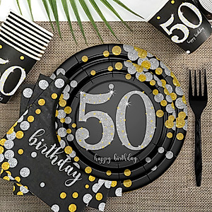 HIPVVILD Happy 50th Birthday Decorations Tableware Men Women - 50th Birthday Plates & Napkins Party Supplies, Plate, Cup, Napkin, Tablecloth, Cutlery, 50 Year Old Birthday Table Decorations | Serve 24