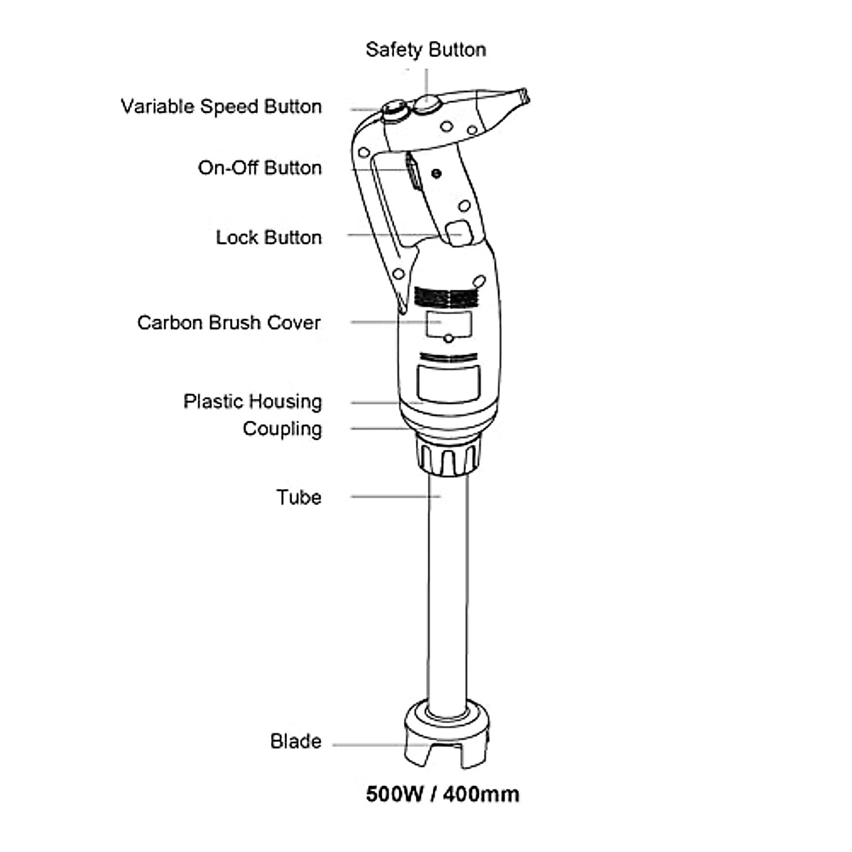 VONCI 500W Commercial Immersion Blender, 15.7" SUS 304 Removable Shaft, Heavy Duty Power Hand Mixer with Variable Speed 6000-20000RPM, Professional Electric Stick Blender for Restaurant Kitchen Use.