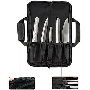 HUHAOLIANHE Professional Kitchen knife Bag (5 Pockets) Storage Carrying Portable Chef Knife Roll Case, Blue