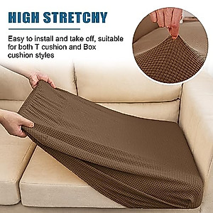 NC HOME Water Resistant Couch Cushion Covers Stretch Sofa Seat Slipcover for 3 Cushion Couch Sofa, Thick RV Dinette Cushion Covers Sofa Protector, Washable (Large, Coffee)