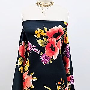 Texco Inc Techno Poly Spandex Large Flowers/Watercolor Prints Heavy Weight Stretch Fabric, Black Grape 3 Yards