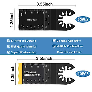 AIFICUT 100pcs Oscillating Saw Blades Universal Wood Multitool Blades Quick Release Oscillating Tool Blades Kits Fit Porter Cable Black & Decker Rockwell Ridgid Ryobi Milwaukee Chicago Craftsman