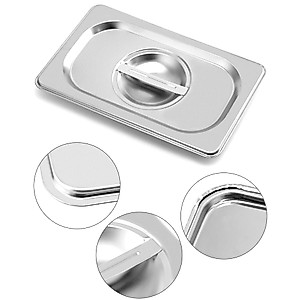 QWORK Solid Pan Lid with Handle, 4 Pack Stainless Steel Steam Table Pan Cover for 1/4 Size Steam Pans