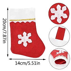 Jmkcoz 20 Pack Christmas Mini Stockings Sock Decoration Snowflake Tableware Holders, Red Felt Knife Spoon Fork Bag Candy Pouch Bag Plush Cuff Socking for Xmas Party Tree Dinner Table Home Ornaments