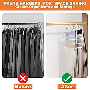 2 Pack Pants-Hangers,Closet-Organizers-and-Storage Space Saving Hangers for College-Dorm-Room-Essentials,Non Slip Wardrobe-Closet-Organizer Alloy Magic Pants Jeans Trousers Towels Scarf Clothes Hanger