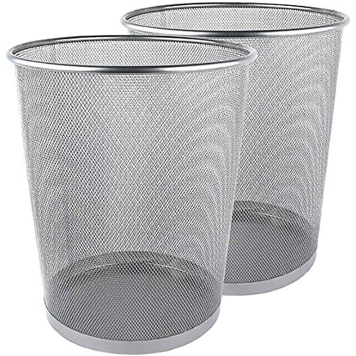 Zuvo Metal Wire Mesh Waste Basket Garbage Trash Can for Office Home Bedroom Height 10.1" Width 10", 4 Gallon (16 Quart) (2, Silver)