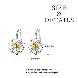 Daisy Leverback Earrings 925 Sterling Silver Flower Earrings Daisy Flower Hoop Earrings Daisy Flower Jewelry for Women