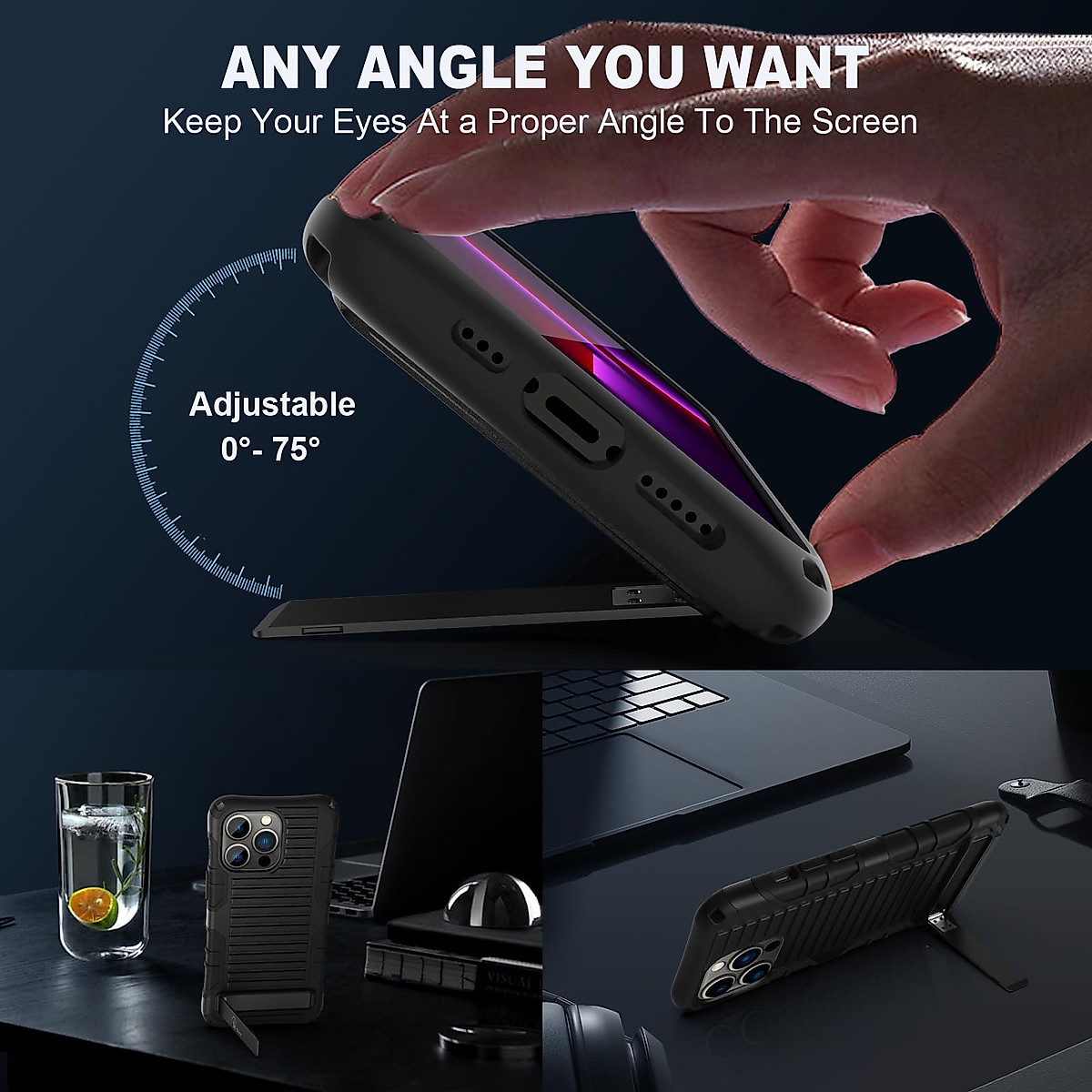 E-Tree Shockproof Case for iPhone 13 Pro, [Dual Layar Protection] [Military Grade Anti-Drop] [Built-in Kickstand] [Rugged & Durable], for Apple iPhone13 Pro, Black