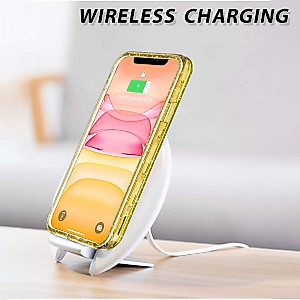 Lamcase iPhone 11 Crystal Clear Glitter Bling, Hybrid 3-Layer Shockproof Protective Cover, Yellow/Silver - 6.1" 2019