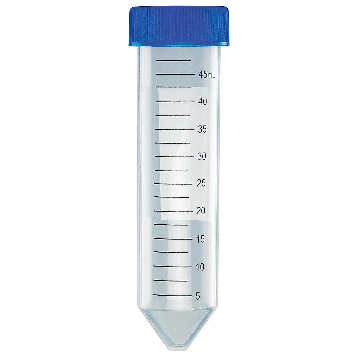 Globe Scientific 6289 Polypropylene Centrifuge Tube with Attached Blue Flat Top Screw Cap, Sterile, Printed Graduation, Rack Pack, 50mL Capacity (Case of 500)