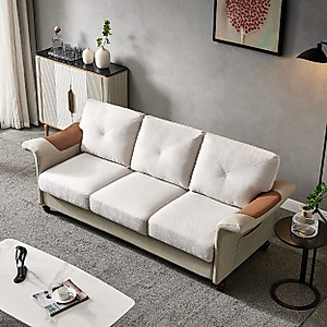 Myshle Furniture Linen Fabric Faux Leather Solid Wood Legs Upholstered Couches Sets with 3-Seat Sofa, Loveseat for Living Room,Beige