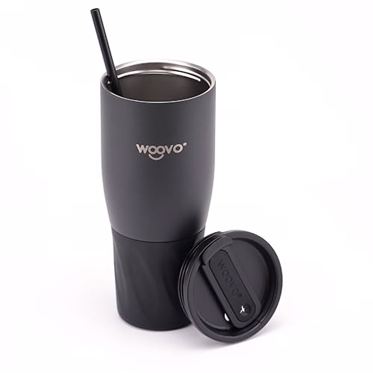 WOOVO 30 oz Tumbler with Lid and Straw - Insulated Double Wall Stainless Steel Water Bottle with SIlicone Boot - BPA Free Dishwasher Safe Tumbler, Reusable 30oz Travel Cup Stay Hot Cold - Black