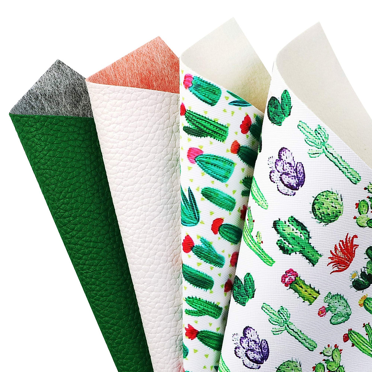 David accessories 6 Pcs 7.7"x12.9" (20 cm x 33 cm) Lychee Pattern Plant Cactus Printed Faux Leather Fabric Sheets Include 2 Kinds of Leather Fabric for DIY Bows Earrings Making Crafts (Cactus)