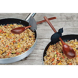 Fox Run Silicone Pot Clip Spoon Rest, Owl and Cat, Set of 2, 2.75", Grey and Black