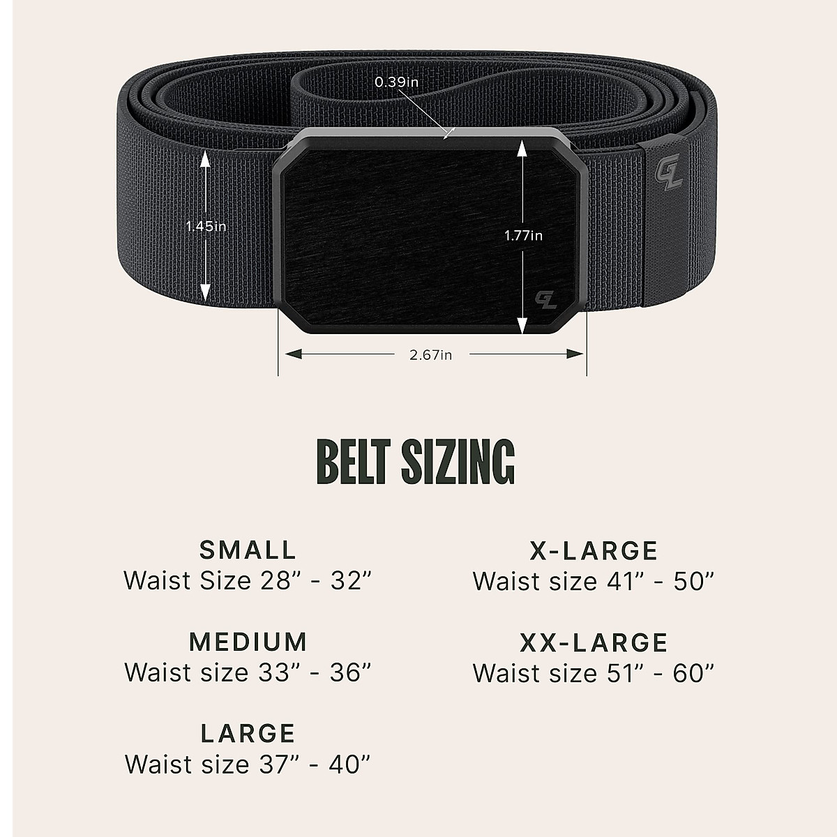 Groove Life Groove Belt Black/Stone - Men's Stretch Nylon Belt with Magnetic Aluminum Buckle, Lifetime Coverage - Large (37-40")