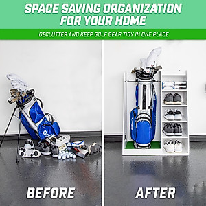 GoSports Premium Wooden Golf Bag Organizer and Storage Rack – Black, Brown, and White