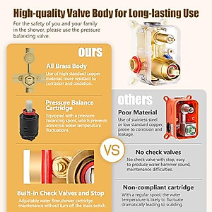 ESNBIA Shower System, Luxury 12 Inches Rain Shower Head with Handheld Combo Set, Ceiling Mounted High Pressure Rainfall Dual Shower Head System, Shower Faucet Set with Valve and Trim, Brushed Gold