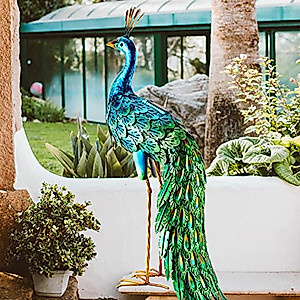 chisheen Outdoor Solar Peacock Statue Garden Decor Metal Yard Art for Lawn Backyard Party Wedding Decoration