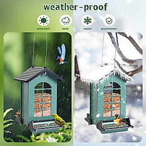 Squirrel Proof Bird Feeder for Outdoors Hanging, Metal Hanging Bird Feeder with Bilateral Weight-Activated Perches, 8LBS Large Capacity Wild Bird Feeder, Squirrel Chewing Proof