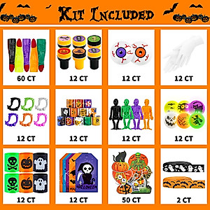 220Pcs Halloween Party Favors, 12 Pack Gloves Stuffed Toys Bulk, Non-Candy Halloween Prefilled Toys for Kids Trick or Treat, Halloween Gifts for Boys Girls School Classroom Prizes Party Supplies