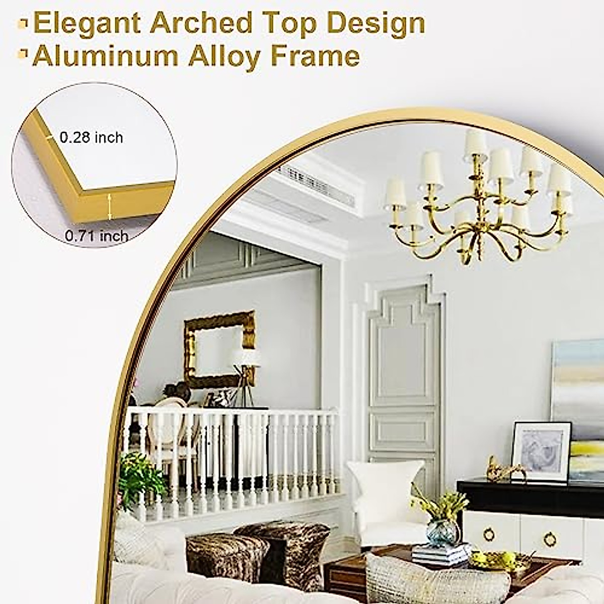 HARRITPURE 64"x21" Arched Full Length Mirror Free Standing Leaning Mirror Hanging Mounted Mirror Aluminum Frame Modern Simple Home Decor for Living Room Bedroom Cloakroom, Gold