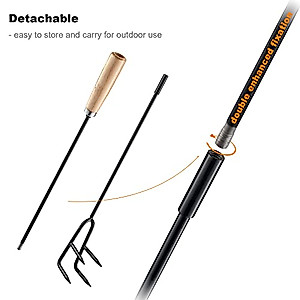 FLY HAWK Steel Fire Pit Poker Stick，32 lnch Long-with Wooden Handle-Outdoor Heavy Metal Camping Fireplace Tools-Antique Exterior Bonfire Accessories (1)