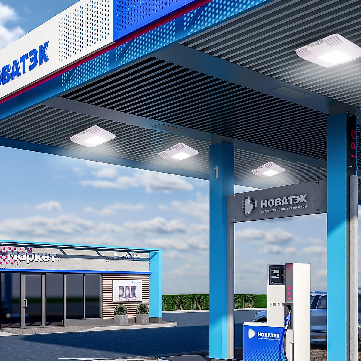 4 Pack HOLDWILL LED Canopy Lights 150w 21000lm 5700K 750W HID/MH Equivalent,Die Cast Aluminum Waterproof IP65 Daylight White Canopy for Outdoor Gas Station Warehouse Store Workshop Lighting