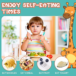 lohodo Toddler Utensils Kids Spoon and Fork Set 18/8 Stainless Steel Silverware BPA Free Green & Orange Cute Giraffe Child Flatware with Travel Case for Age 3+