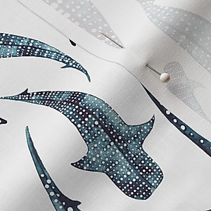 Spoonflower Fabric - Whale Shark Blue Animal Swimming Navy Sea Ocean Printed on Petal Signature Cotton Fabric by The Yard - Sewing Quilting Apparel Crafts Decor